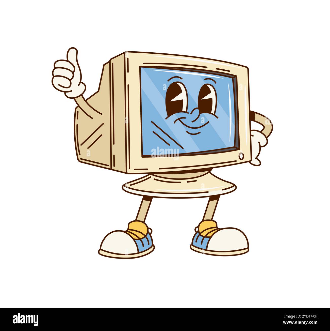Groovy retro computer monitor display character with funny face ...