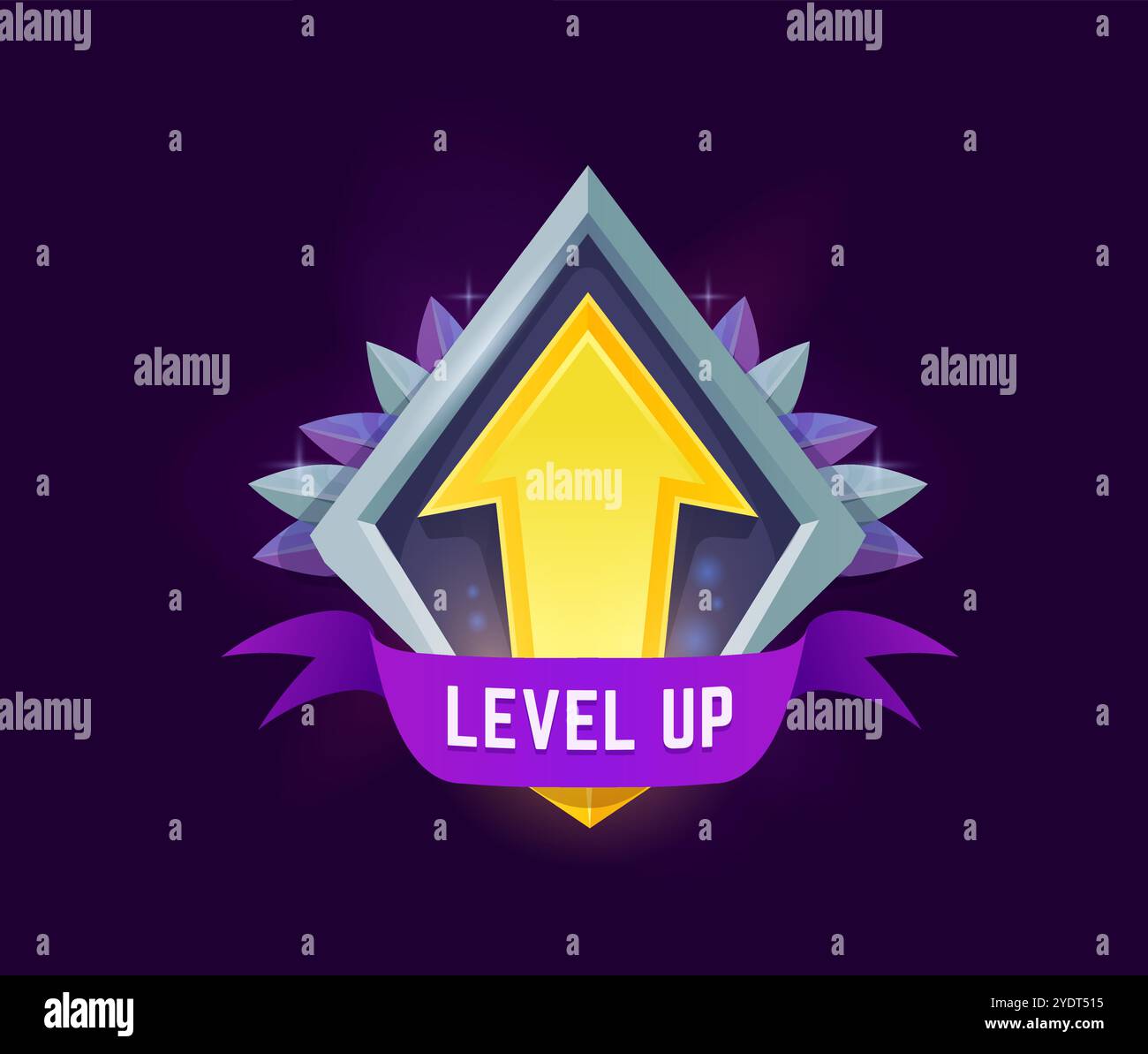 Level up award or prize badge game asset. Arcade task complete, level ...