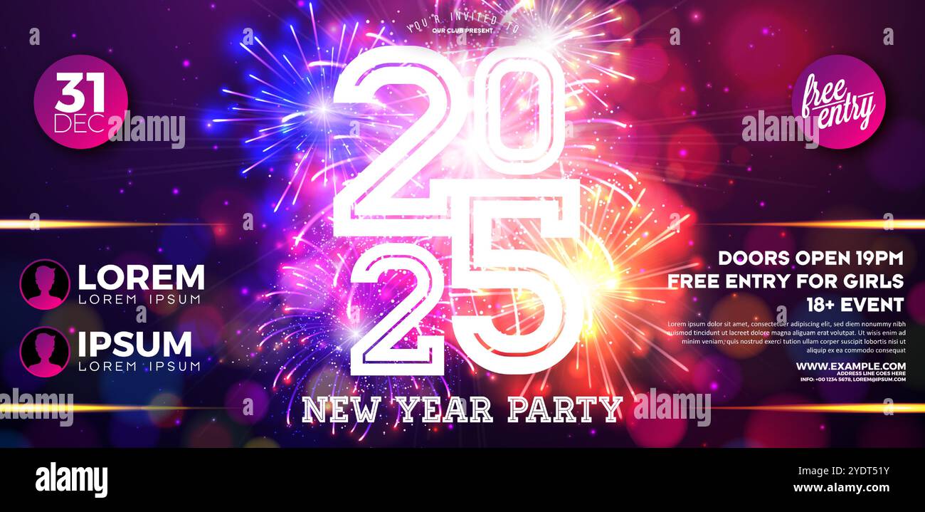 Happy New Year 2025 Party Celebration Banner Template Illustration with ...