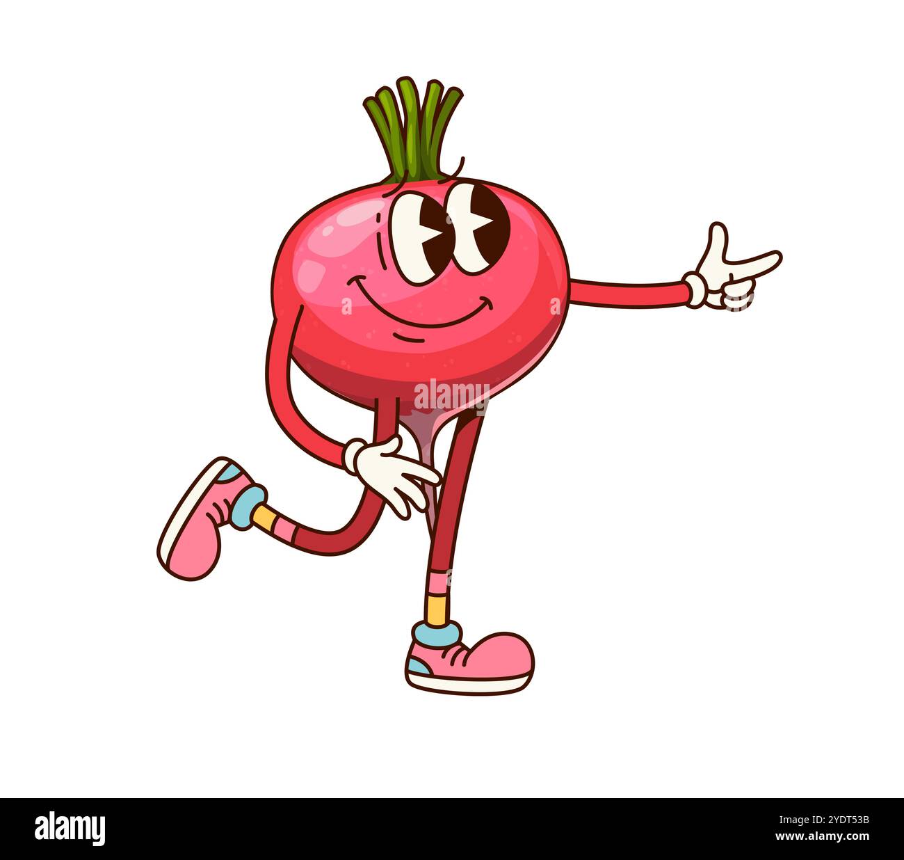 Groovy radish vegetable character. Cartoon vector comic veggie, healthy ...