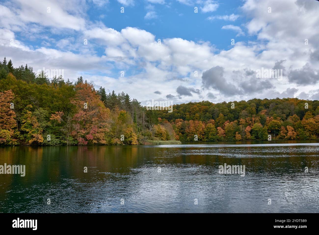 Autumn scene at Plitvice Lakes National Park in Croatia showcases the ...