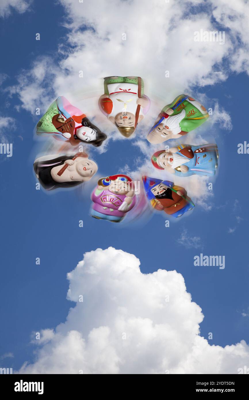 Flying Seven Lucky Gods Stock Photo - Alamy