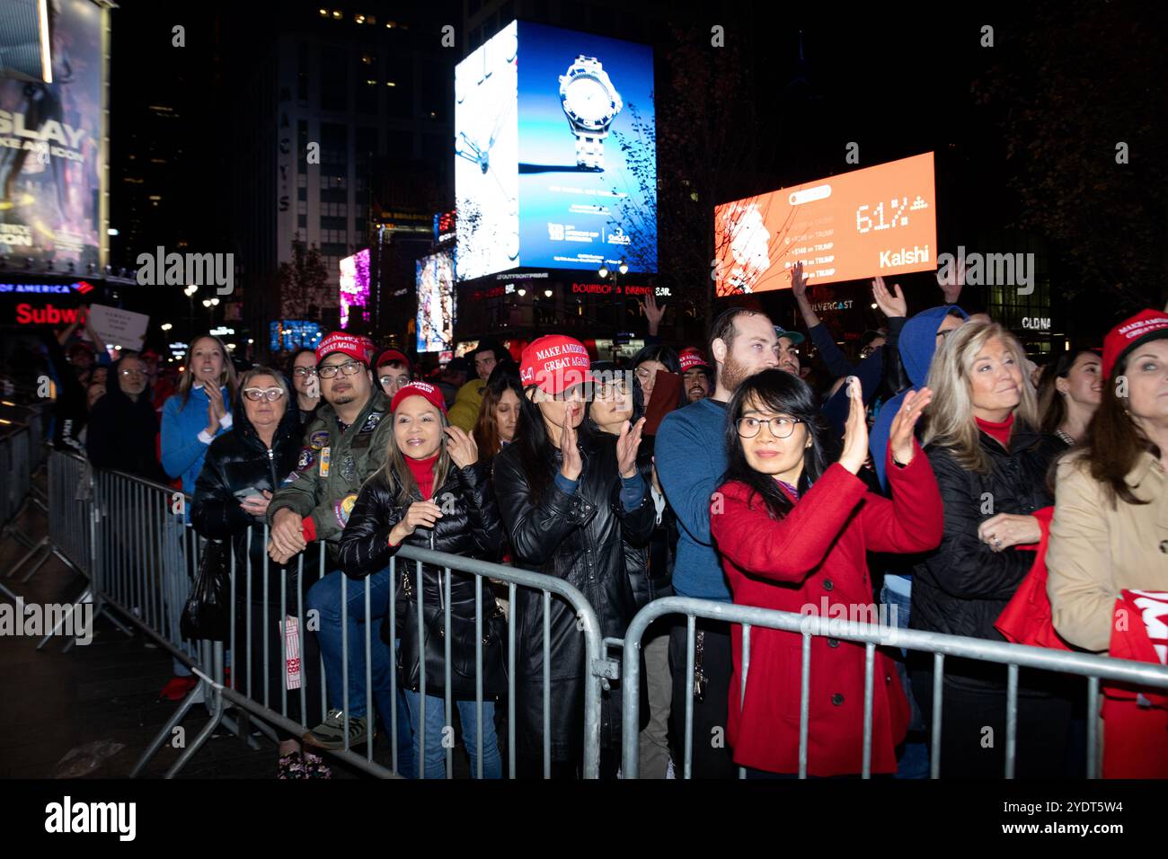 New York, NY. October 27th, 2024. Supporters watch from the overflow ...