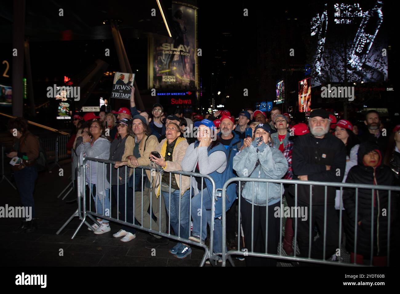 New York, NY. October 27th, 2024. Supporters watch from the overflow ...