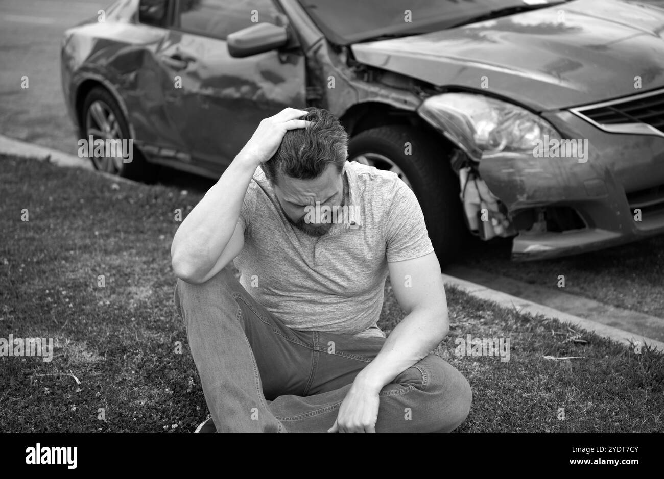 The assistance car broke down, driver shocked. Car insurance. Road trip ...