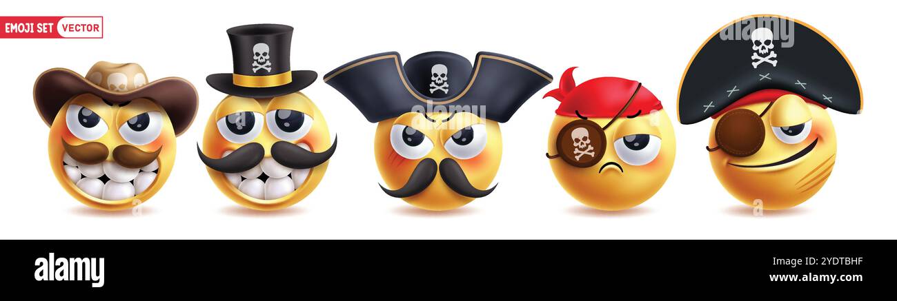Emoji pirate character vector set. Emojis sailor 3d character ...
