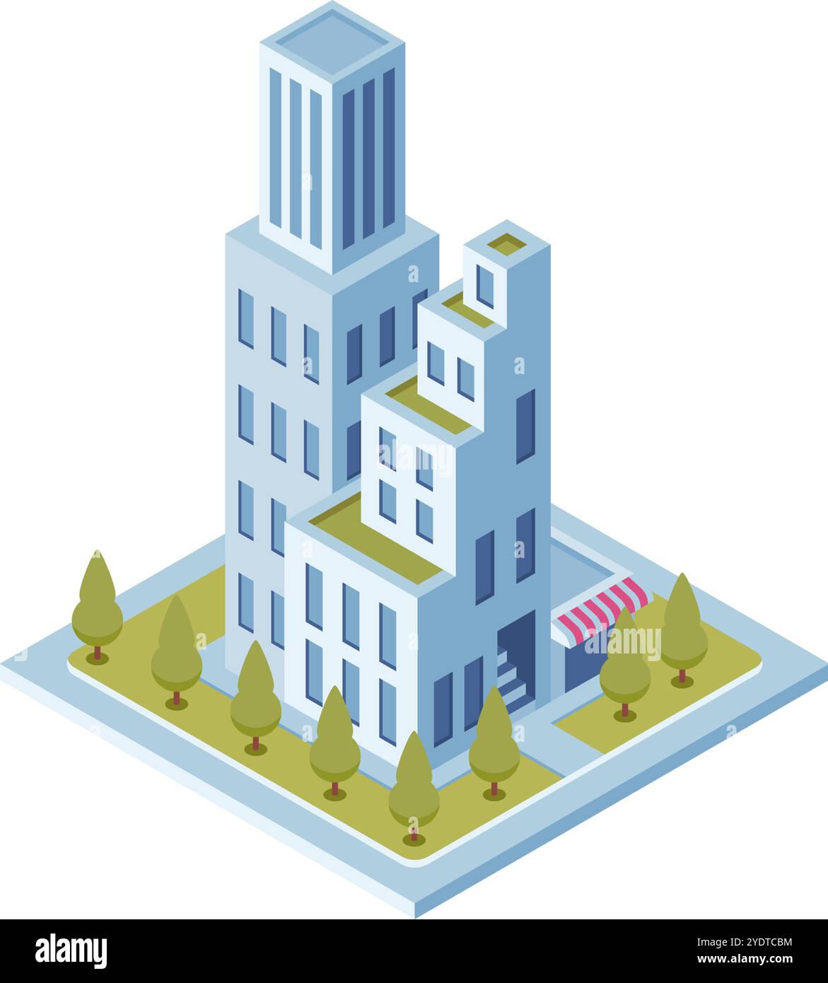 Isometric view of modern skyscraper and office buildings with green ...