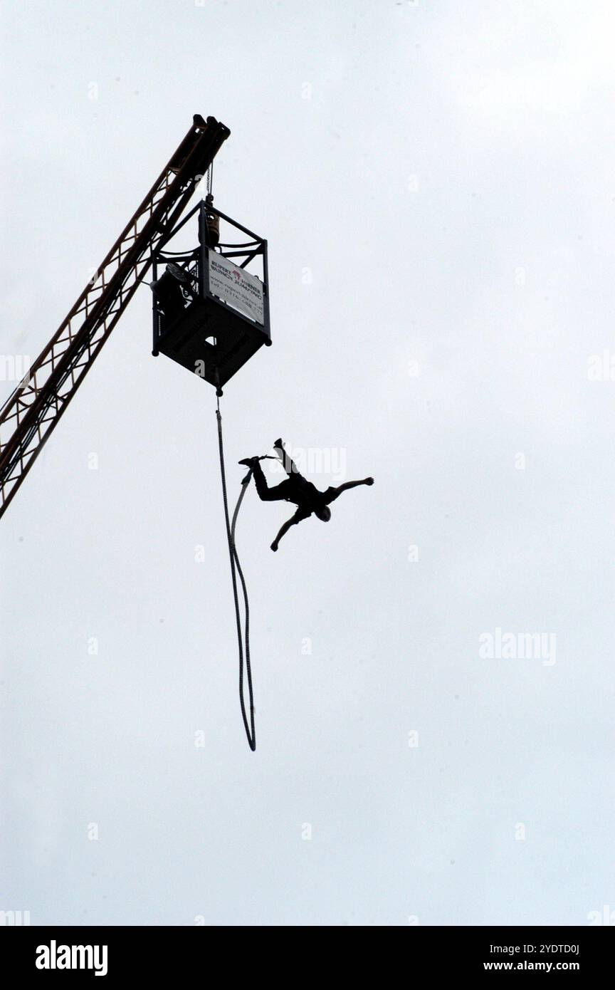 bungee jumping, jumping from great height with an elastic cord bungee ...