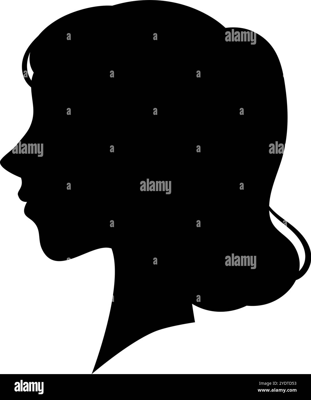 Black silhouette profile of a woman facing left, isolated on a white ...