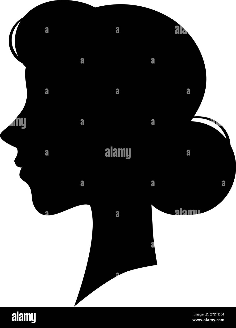 Black silhouette profile of woman with retro hairstyle facing left side ...