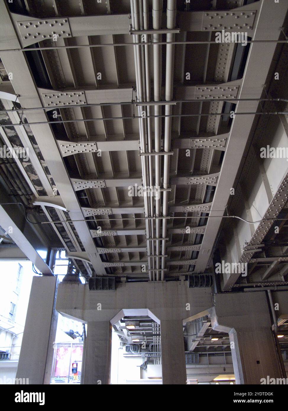 Steel frames under railway girders Stock Photo - Alamy