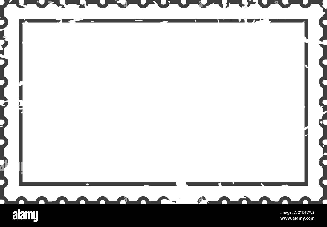 Empty rectangular postage stamp frame with grunge edges and circle ...