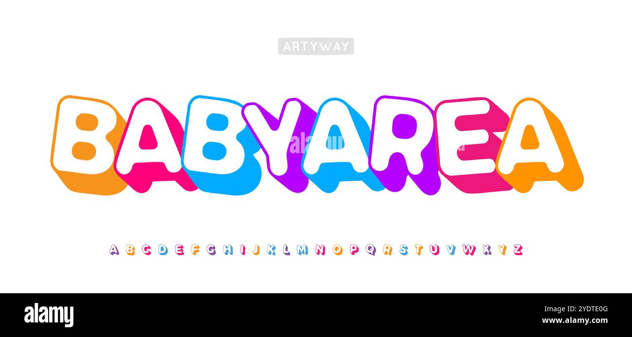 Bubble letter alphabet, vibrant rounded letters, cheerful kids style ...