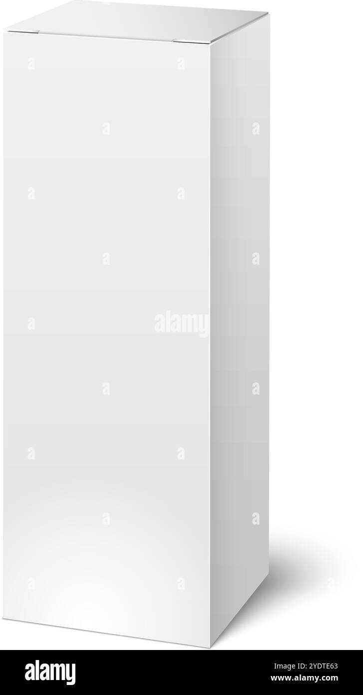Realistic closed white cardboard box packaging standing on white ...