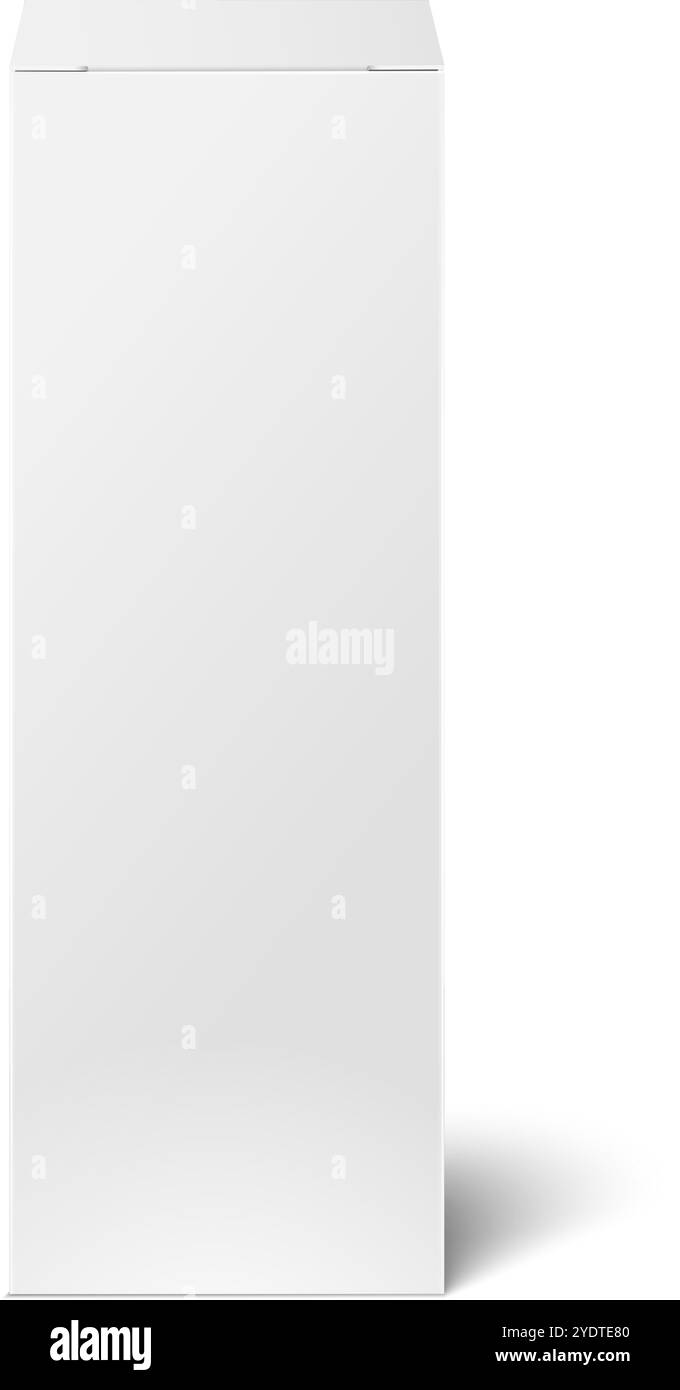 Closed white tall rectangular cardboard box packaging with its shadow ...