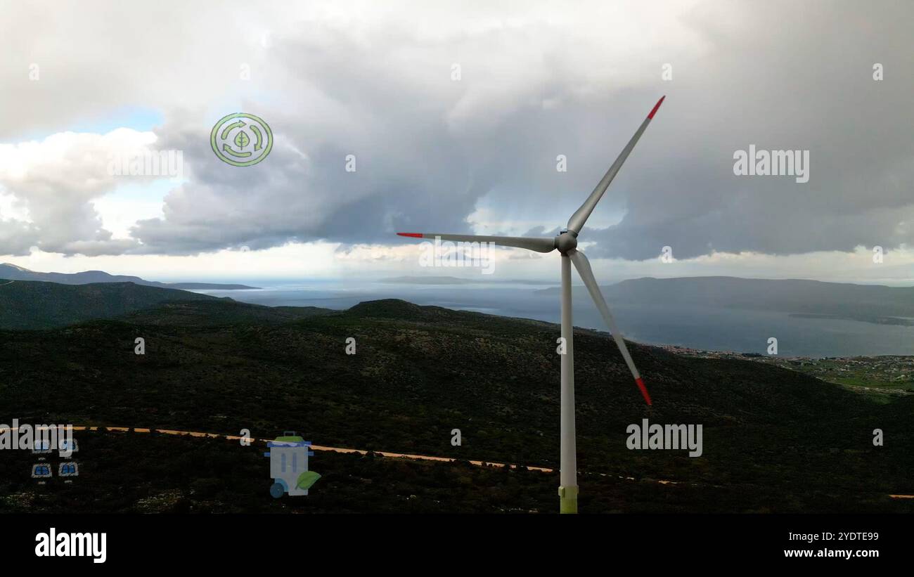 Alternative Energy. Wind farm. Aerial view of horizontal-axis wind ...