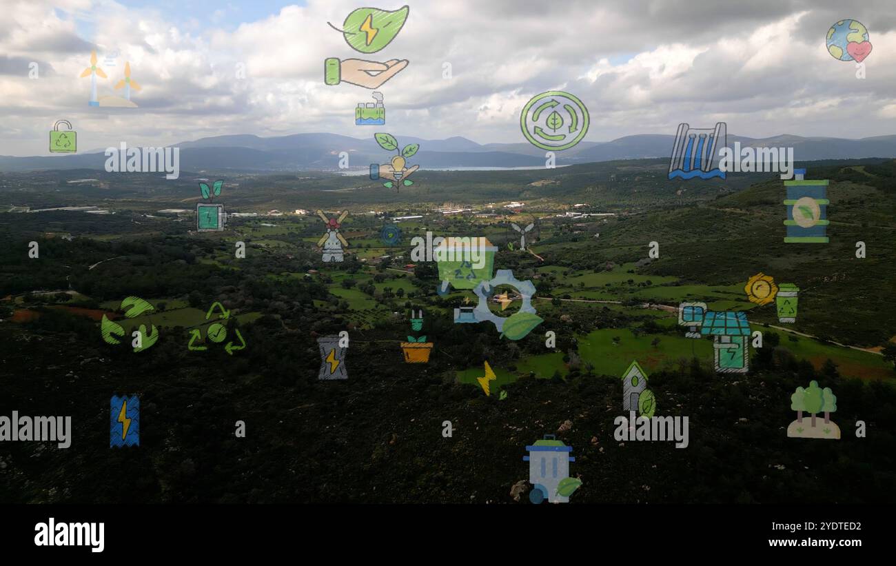 Green forest aerial view and environmental technology concept. Green ...