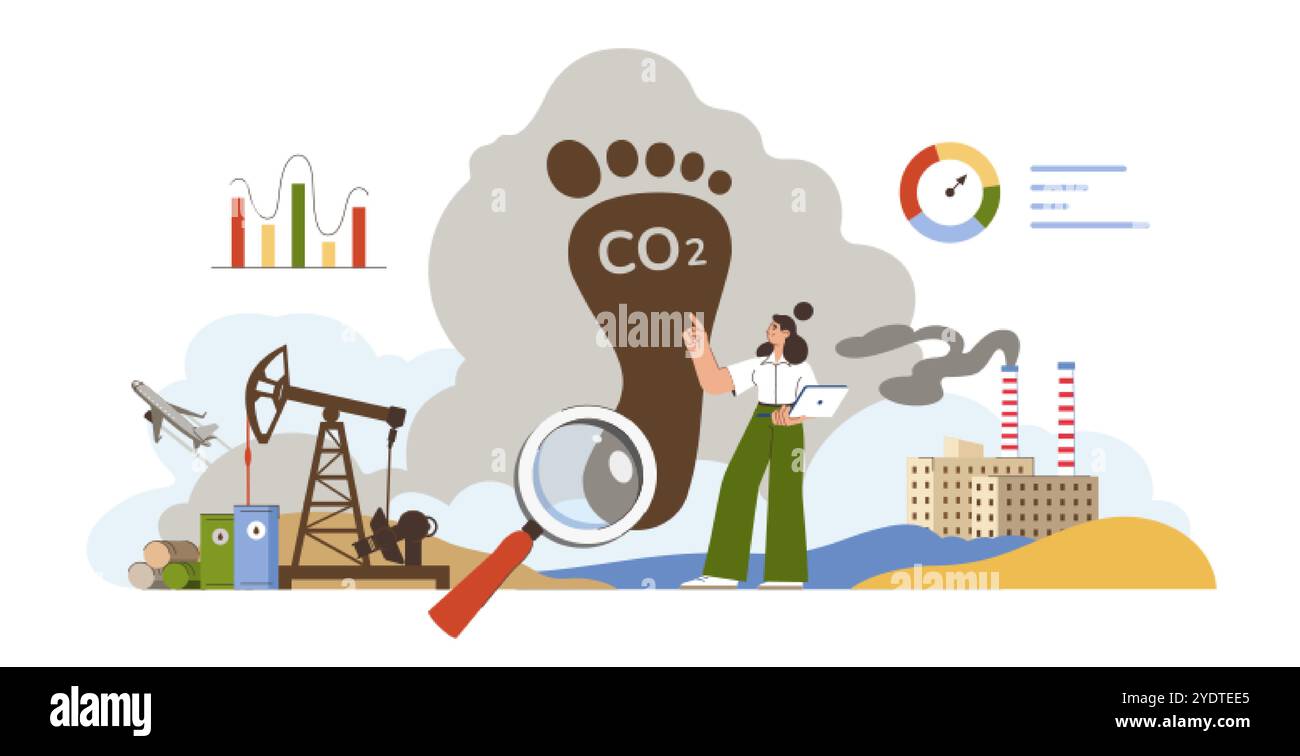 Carbon footprint or environmental responsibility concept. Character ... Carbon footprint or environmental responsibility concept. Character ...