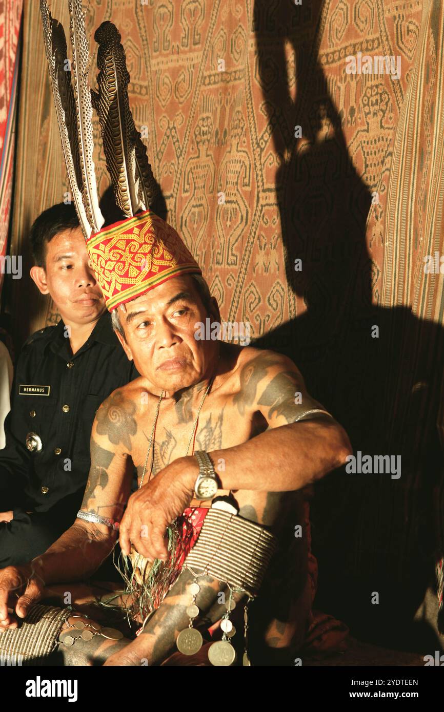 Portrait of Ramping, an elder, during the welcome ceremony of an ...
