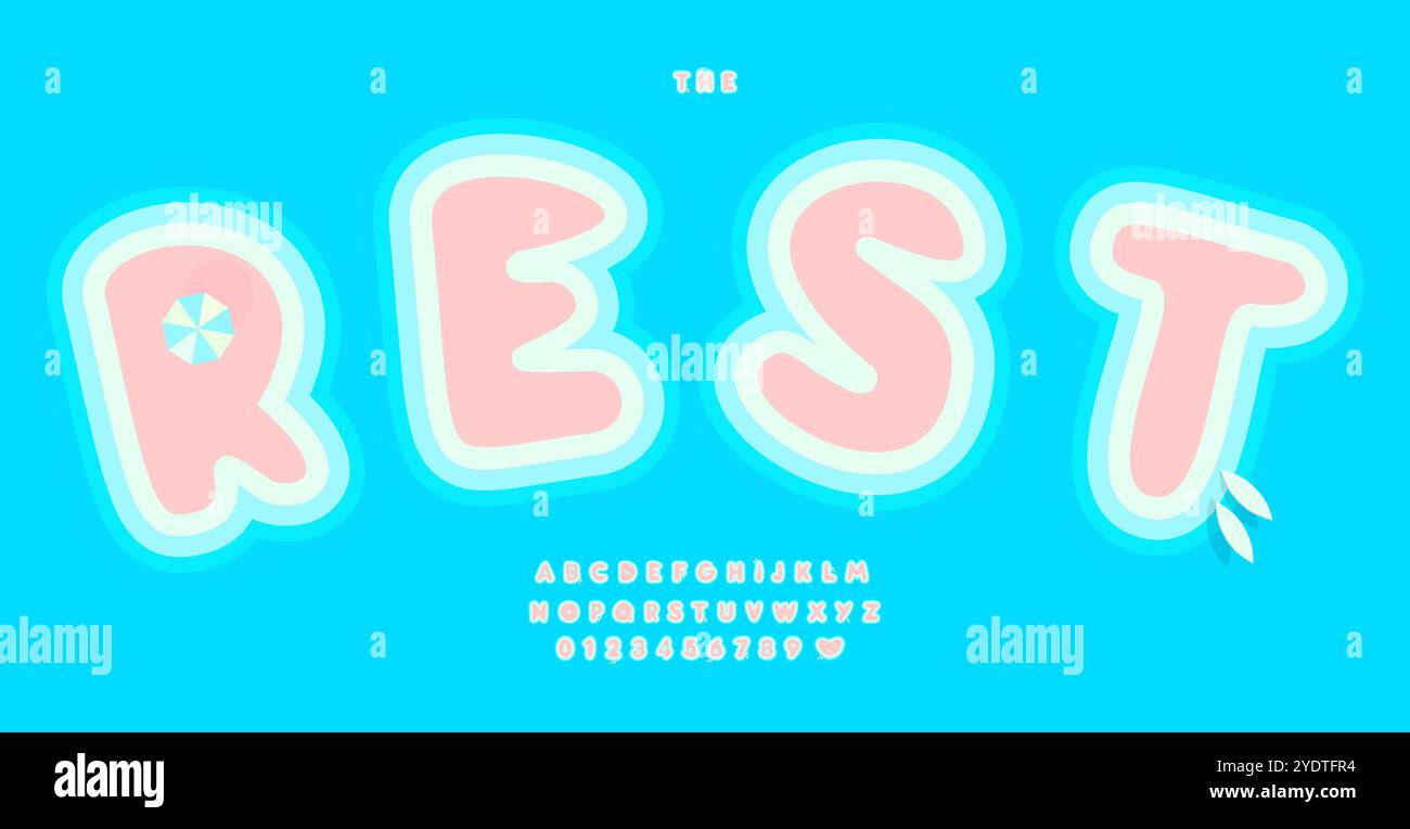 Rounded bubble alphabet, island shape letters, tropical wellness font ...