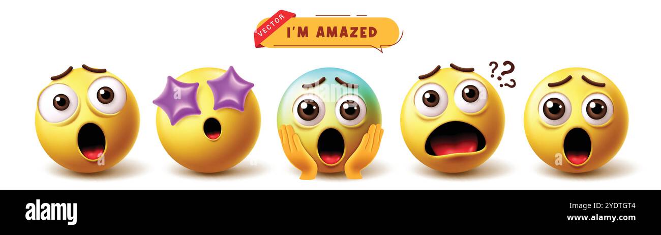 Emoji amazed emoticon character vector set. Emojis expressive facial ...