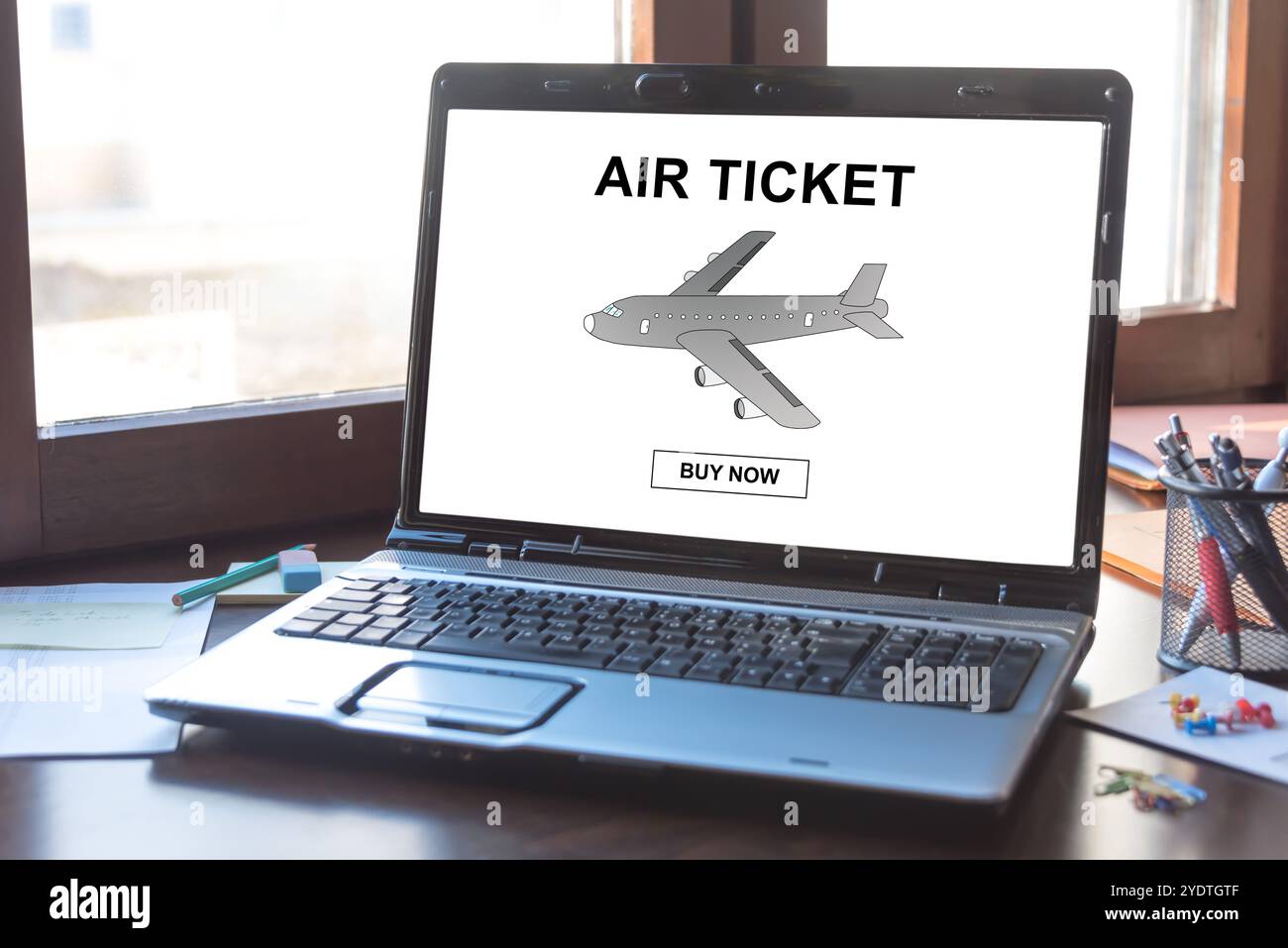 Laptop screen displaying an air ticket booking concept Stock Photo - Alamy