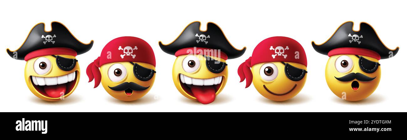 Emoji pirate character vector set. Emojis emoticon 3d character ...