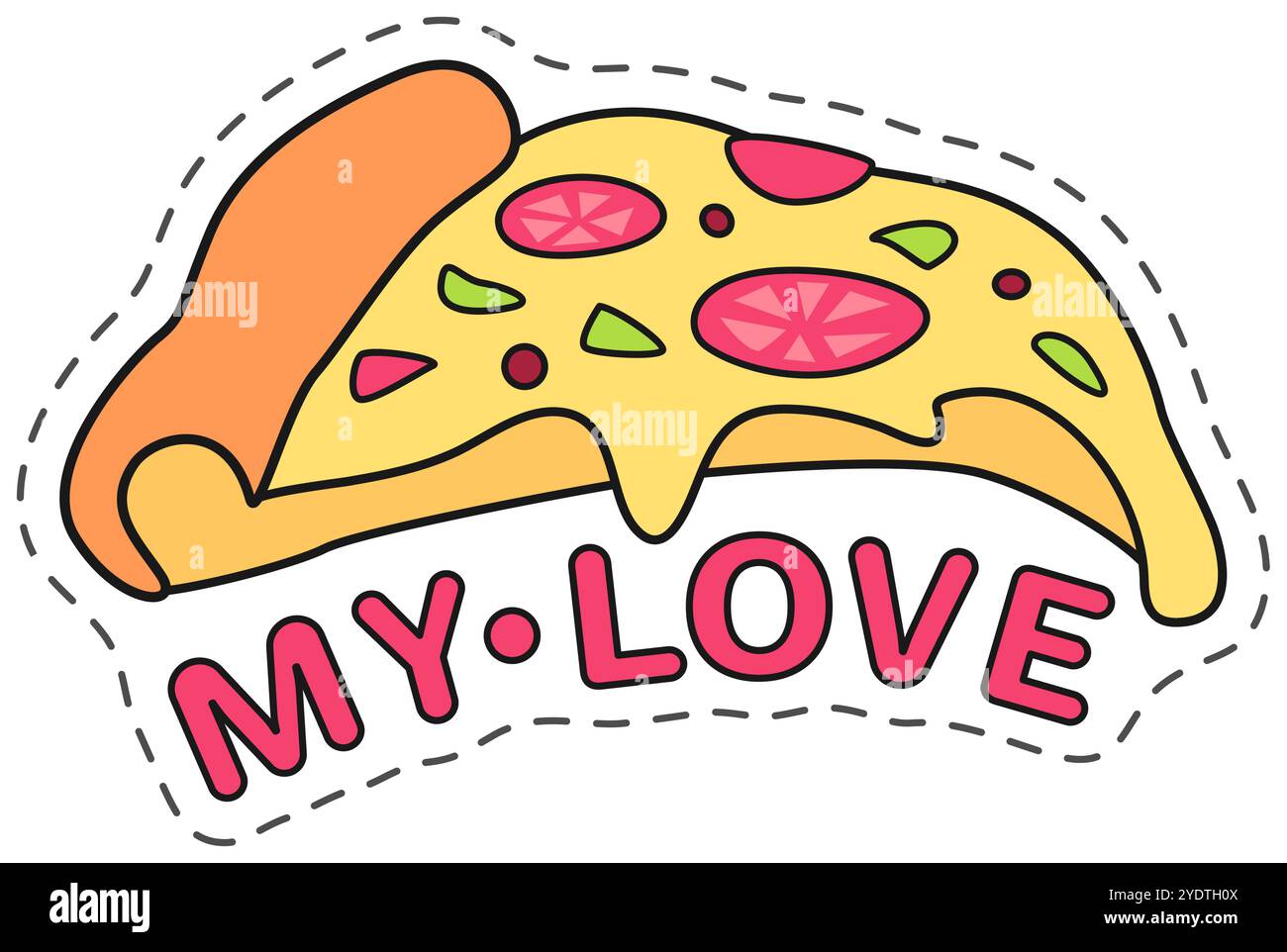 Cartoon pizza slice with dripping cheese and the words my love ...