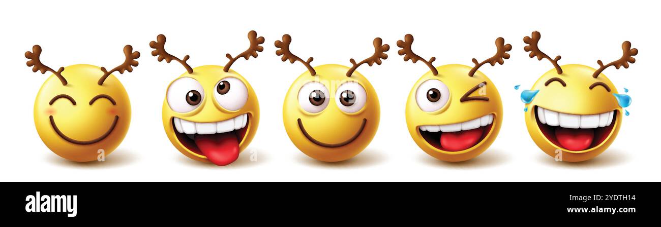 Emoji reindeer character vector set. Emojis emoticon reindeer character ...