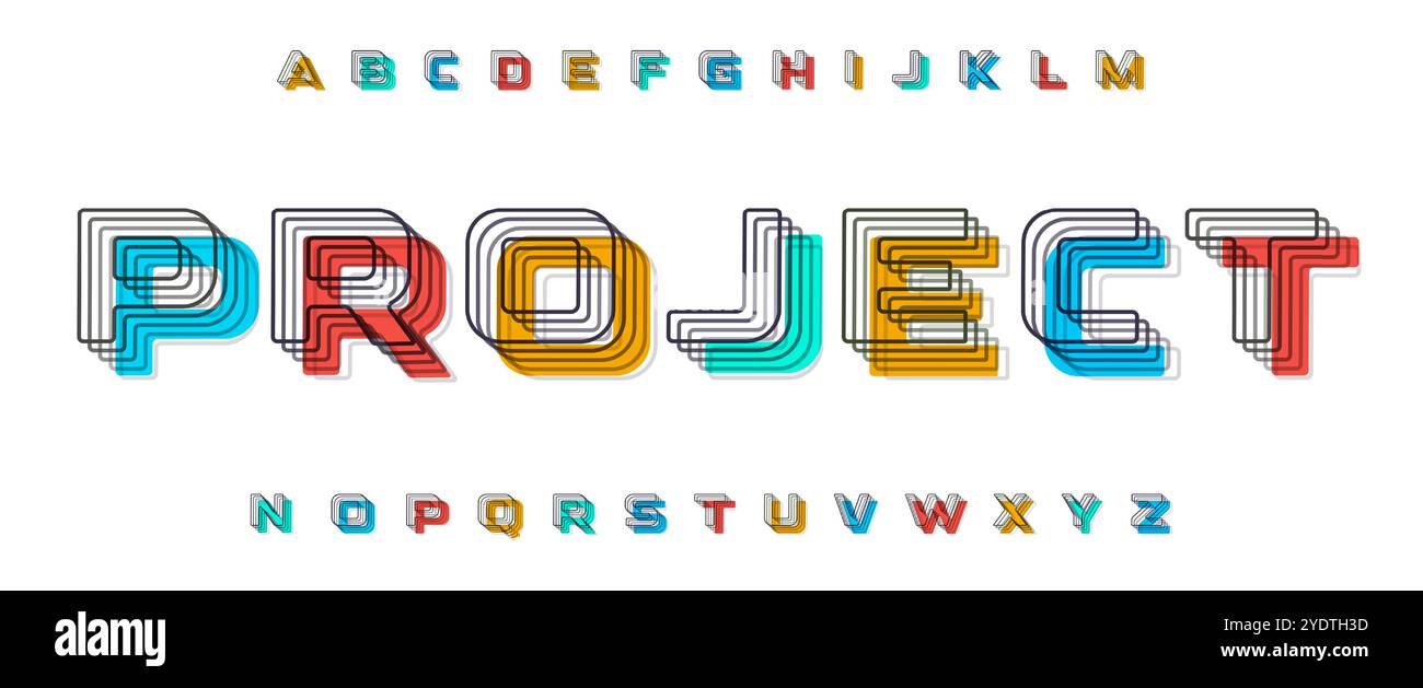 Layered outline alphabet. Blending overlapping lines and multicolor ...