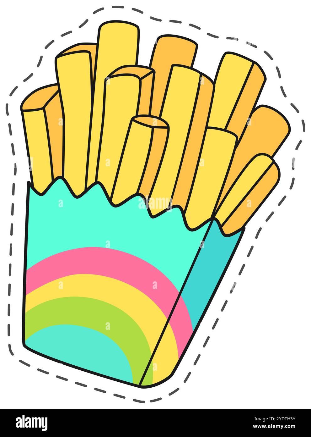 French fries served in a colorful box with a rainbow design, presented ...