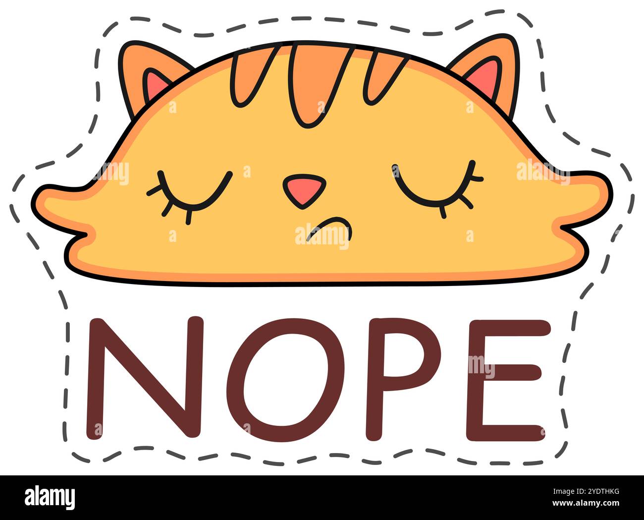 Grumpy cartoon cat sticker with closed eyes and the word nope ...