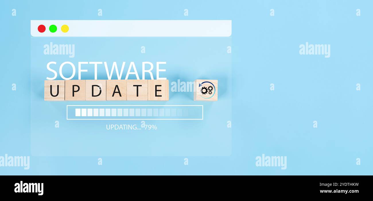 System maintenance. Wooden cubes with the inscription UPDATE. Business ...