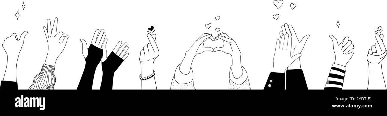 Doodle sketch hands up gestures comic icons silhouettes vector set ...