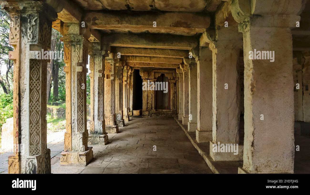 View of the pillars in the hall of Ramnagar Mahal, a palace built by ...