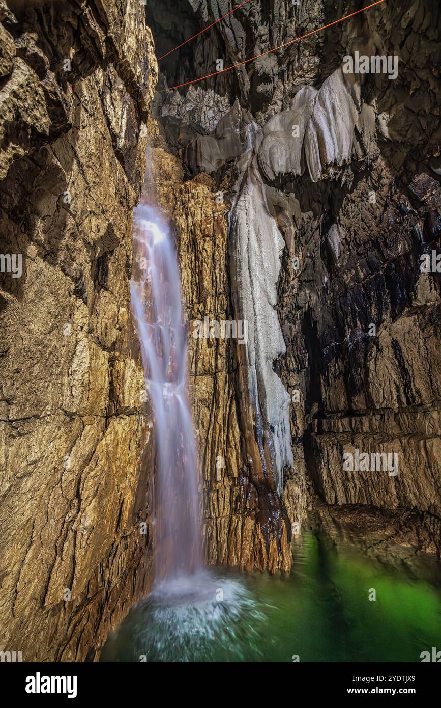 The second thunderous waterfall inside the Stiffe Caves, the karst ...