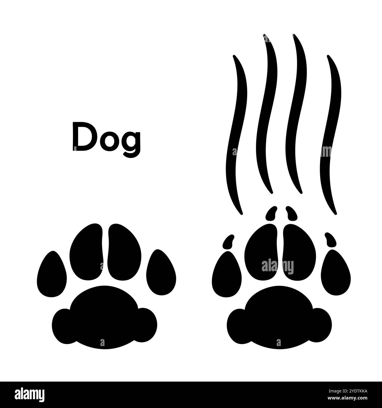 Dog paws footprints silhouette isolated on white background with claw ...