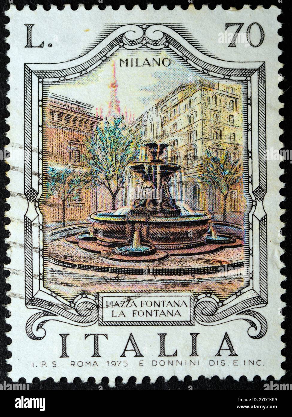 Piazza Fontana, Milano illustration - Fountains series 3rd issue 1975 ...