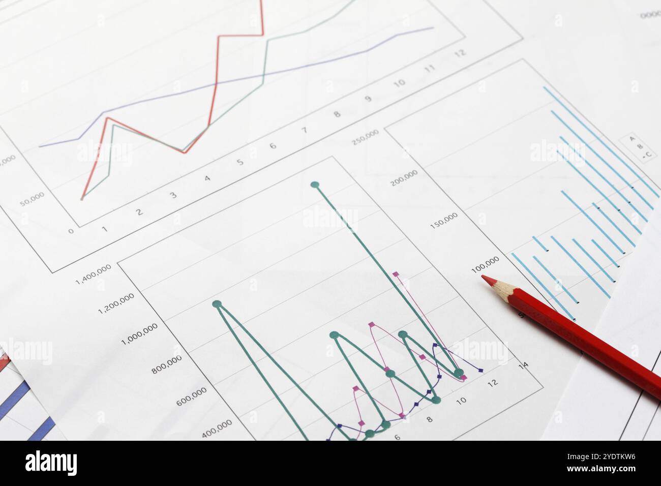 Graphs and red pencils Stock Photo - Alamy