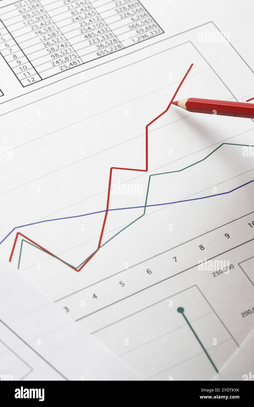Graphs and red pencils Stock Photo - Alamy