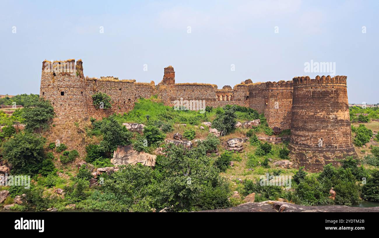 Wide-angle view of Jharkhandi Fort, a 17th-century fort in a ruined ...