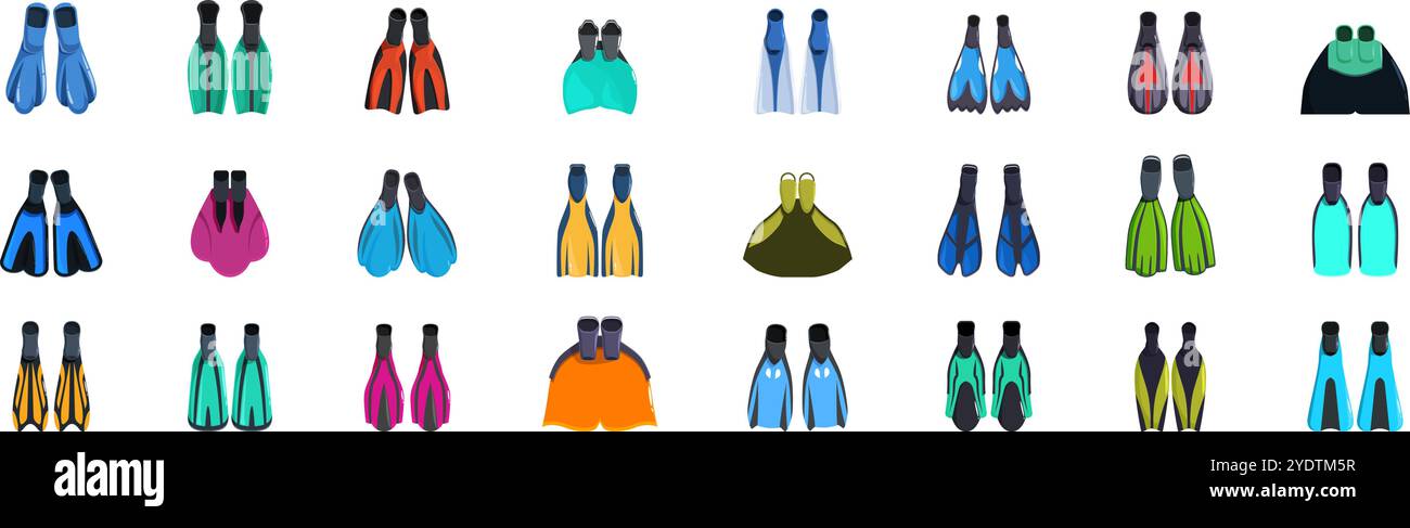 Scuba flippers icons set. Various colorful diving fins, perfect for ...