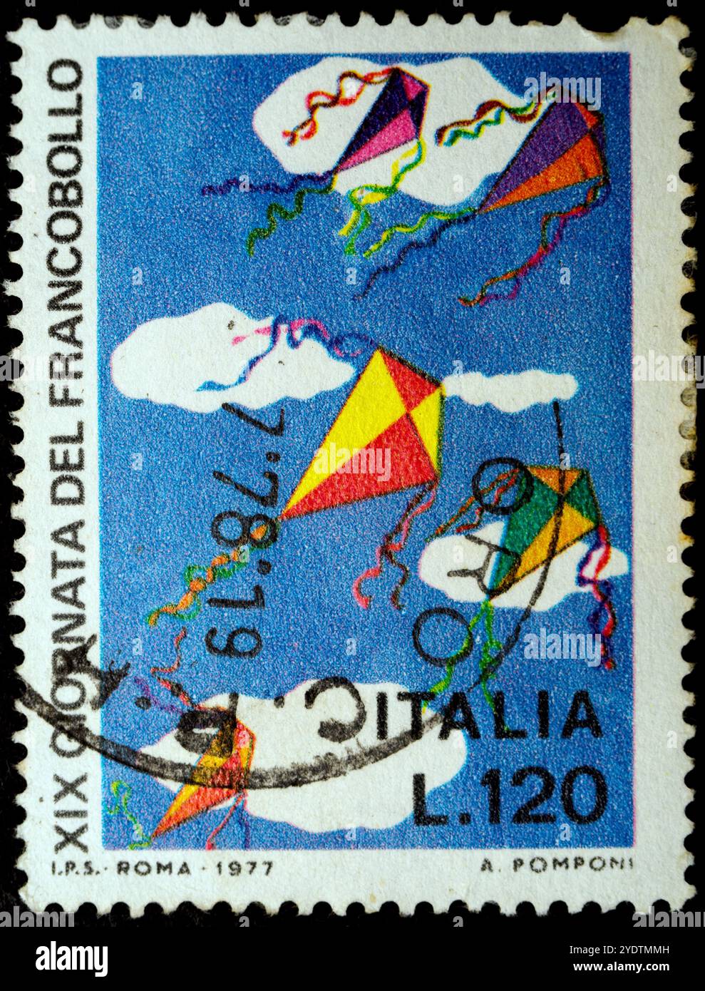 Kite flying - 19th stamp day 1977 - Italian postage stamp Stock Photo ...