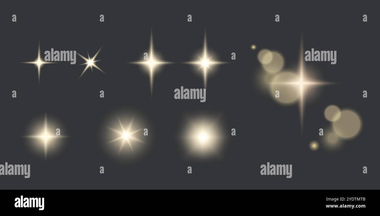 Realistic shine light effect glowing stars sparkles or sunlight vector ...