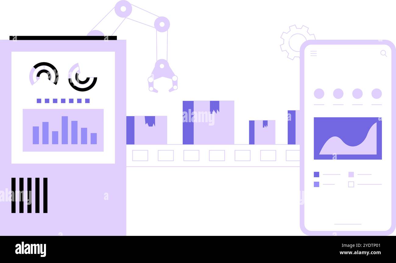 Warehouse Automation Control Panel With Smartphone Interface In Flat Vector Illustration ...