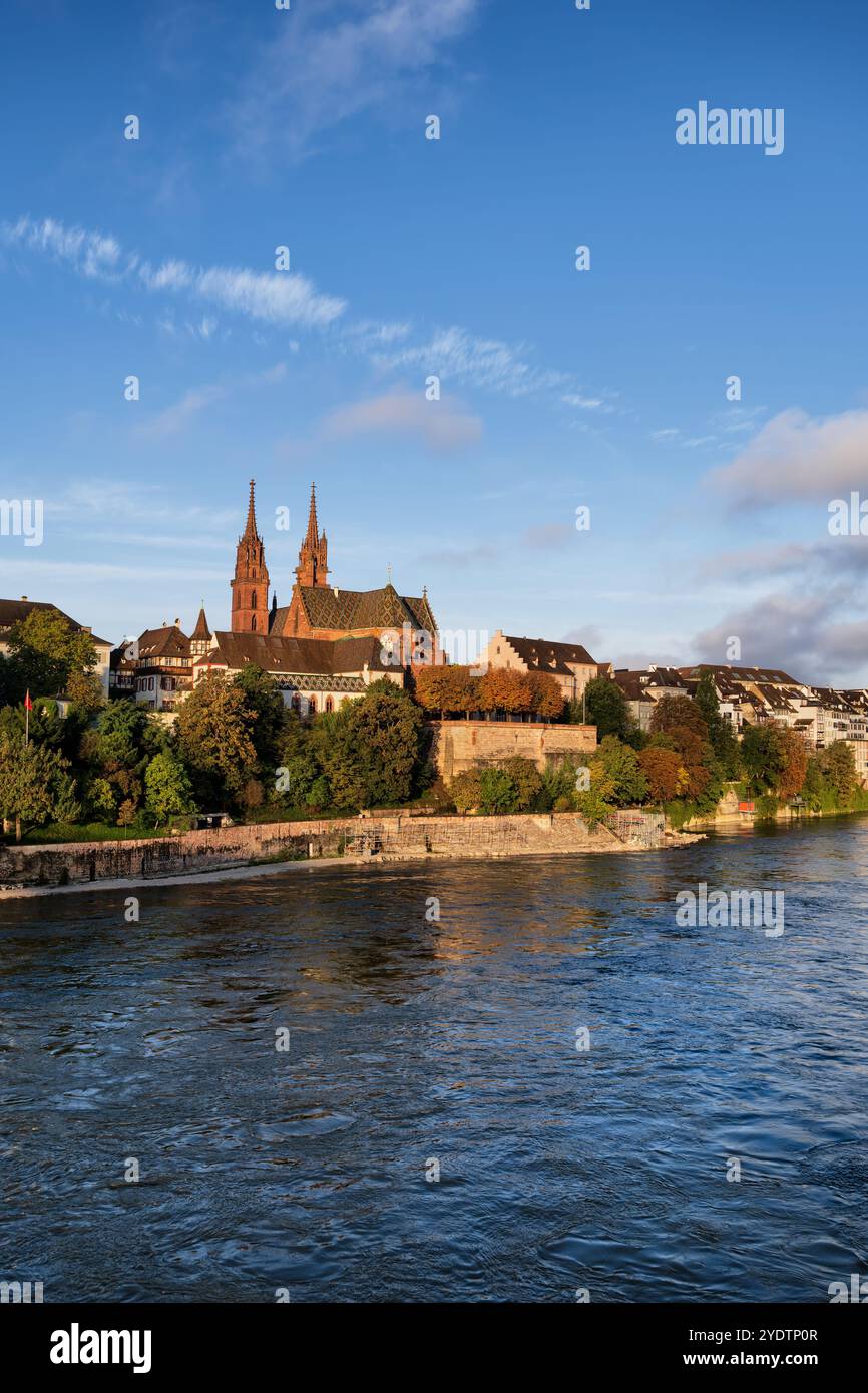 Basel, Switzerland - City view with the Old Town across River Rhine ...
