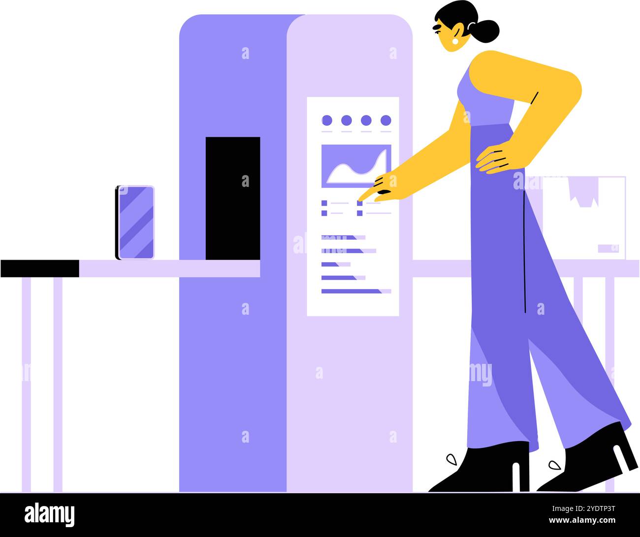 Woman Operating Machine Interface In Flat Vector Illustration ...