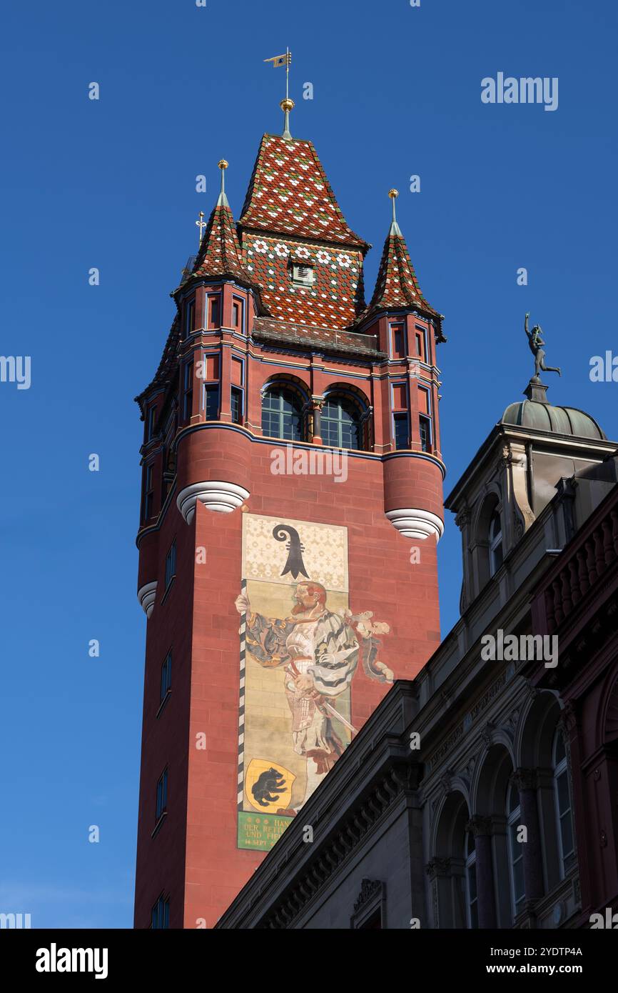 City Hall tower in Basel, Switzerland, Basel Town Hall (Rathaus Basel ...