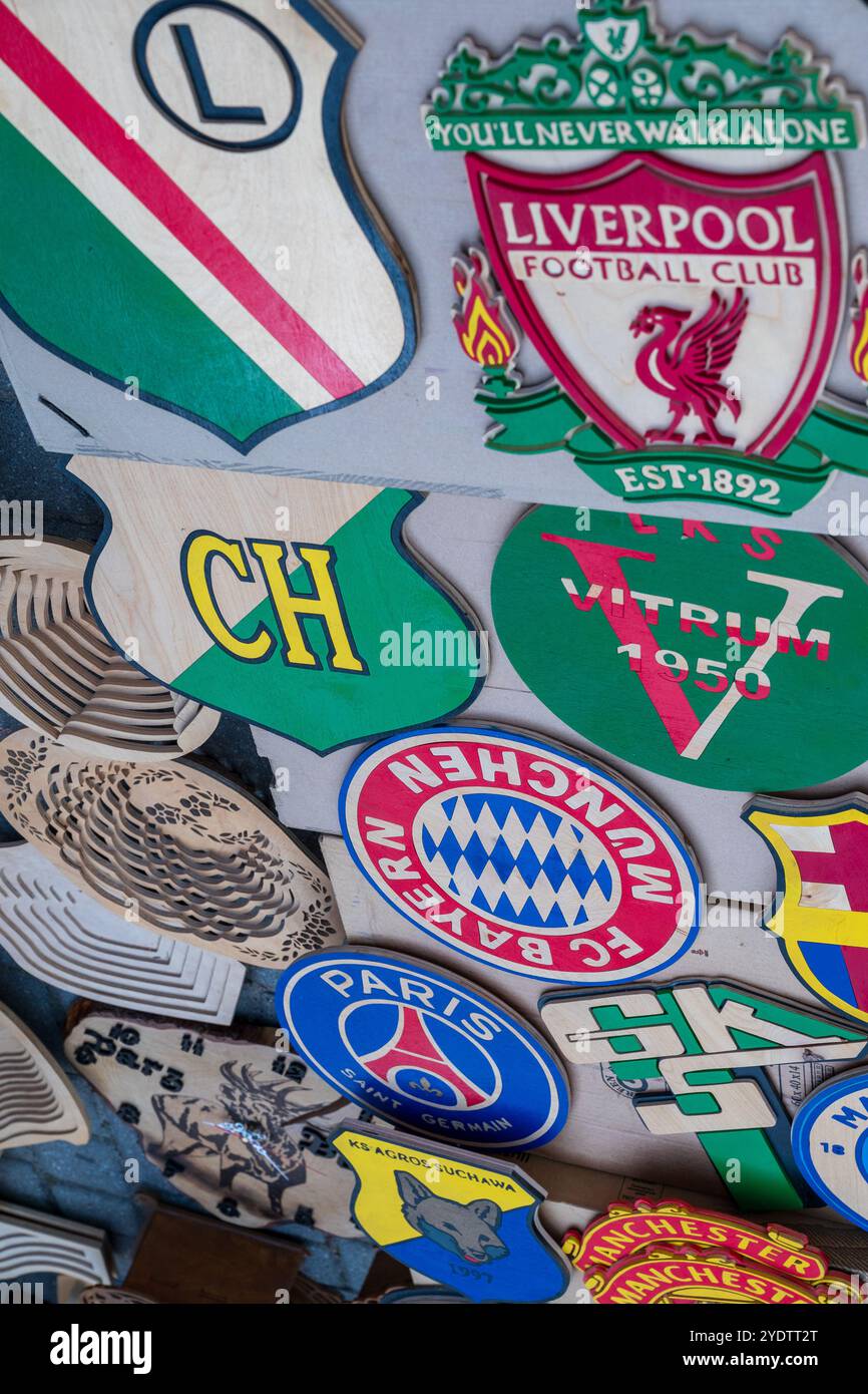 Colorful badges of different soccer or football clubs from different ...