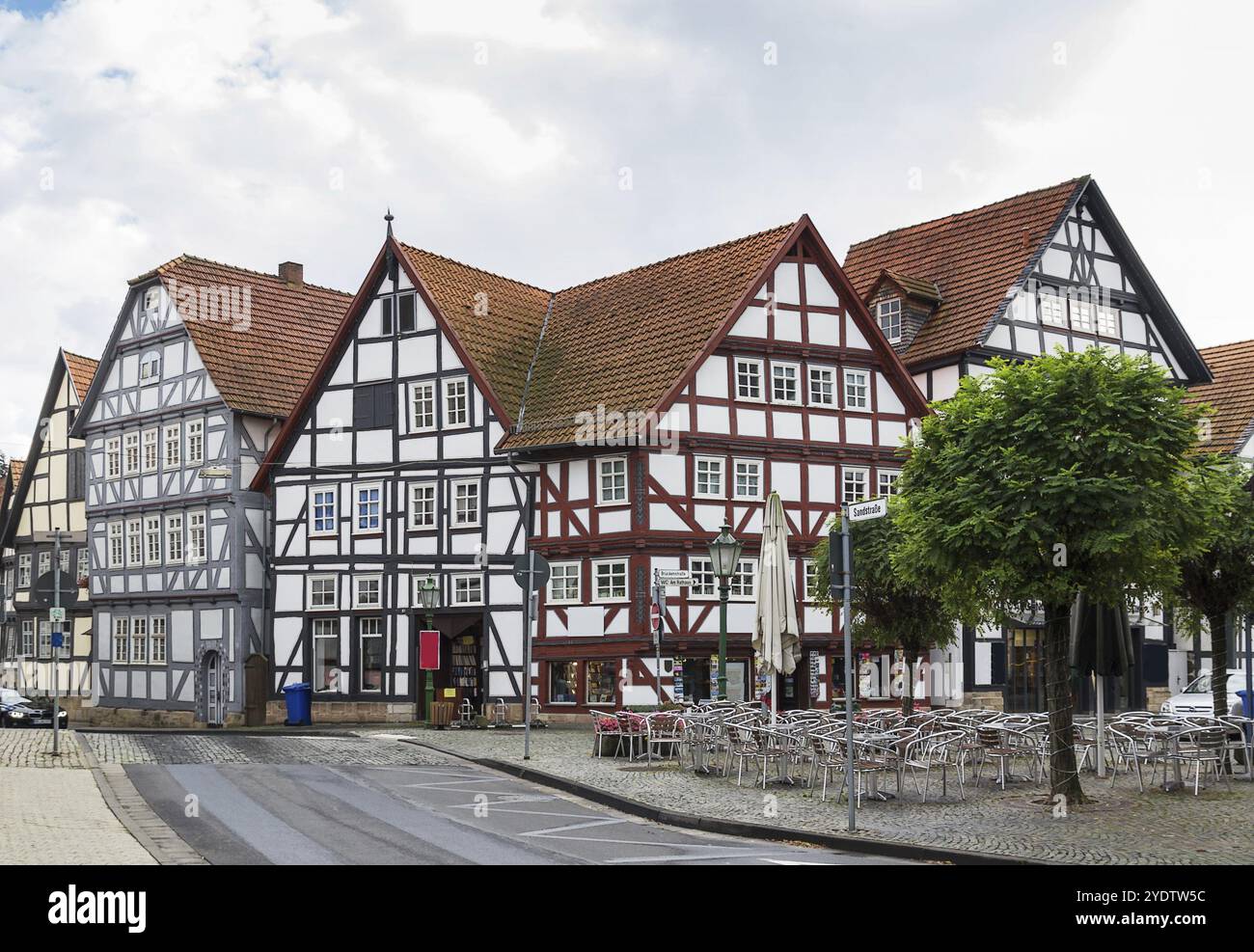Historical half-timbered houses in downtown of Melsungen, Germany ...